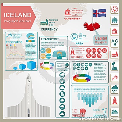 Iceland Infographics, Statistical Data, Sights. Stock Vector - Image ...