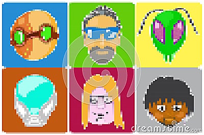 Icons Of Avatars Pixel Art Cartoon Vector | CartoonDealer.com #38192093