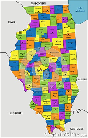 Colorful Illinois Political Map With Clearly Labeled, Separated Layers ...