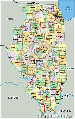 Illinois - Detailed Editable Political Map With Labeling. Cartoon ...