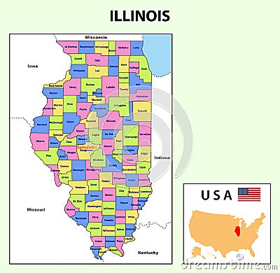 Illinois Map. Political Map Of Illinois With Boundaries Vector ...