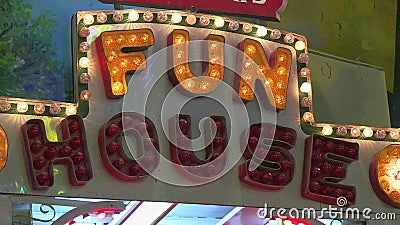 Illuminated Fun House Sign at County Fair Stock Footage - Video of ...
