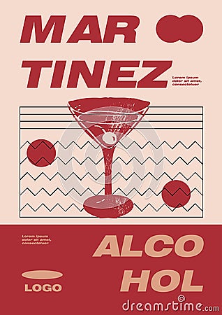 Martini. Retro Posters With Alcohol Cocktails. Cartoon Vector ...