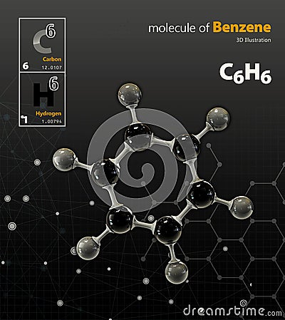 Illustration Of Benzene Molecule Black Background Stock Photo ...