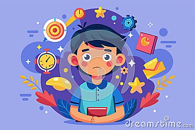 Illustration Of A Cartoon Boy Surrounded By Various Objects Symbolizing ...