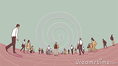 Illustration Of City Crowd Walking On Platform From Low Angle ...