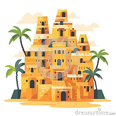 Illustration Depicts Complex Ancient Ziggurat Structure Set Middle ...