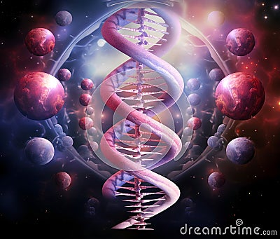 Illustration Of A DNA Strand Floating In A Celestial Sphere Royalty ...