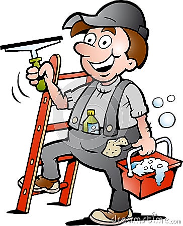 Illustration Of An Happy Window Cleaner Cartoon Vector | CartoonDealer ...
