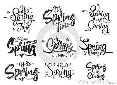 Hello Spring Hand Lettering Set Cartoon Vector | CartoonDealer.com ...