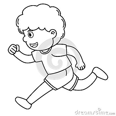 Illustration Kid Boy Running Outline White On Background ...