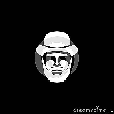 Illustration Man With A Hat, Italian Mafioso Face On Black Background ...
