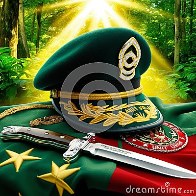 An Illustration Of A Military Beret, Commando Knife, Military Symbol ...