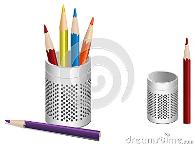 Illustration Of Pen Pot And Colored Pencils Stock Images - Image: 4386884