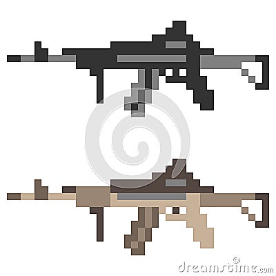 Illustration Pixel Art Icon Gun Assault Rifle | CartoonDealer.com #55361994