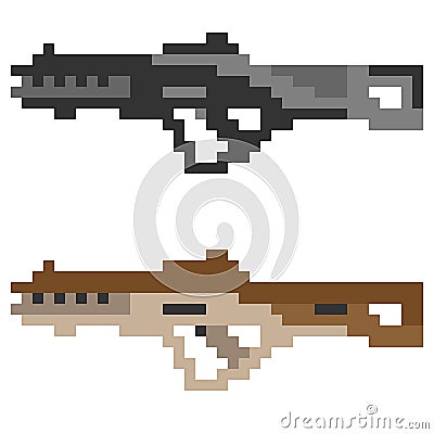 Illustration Pixel Art Icon Gun Assault Rifle Stock Vector - Image ...