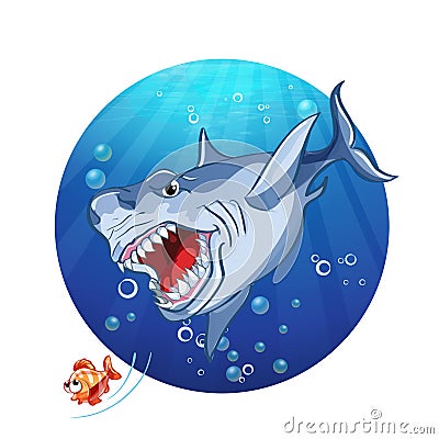 Illustration Of A Shark Chase The Little Fish Cartoon Vector ...