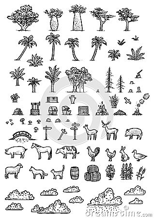 Map Elements Illustration, Drawing, Engraving, Ink, Line Art, Vector ...