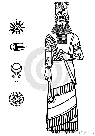 Image Of The Assyrian Man. Sumerian King. Cartoon Vector ...