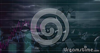 Image Of Data Processing Over Broken Dollar Symbols And Dark Clouds ...