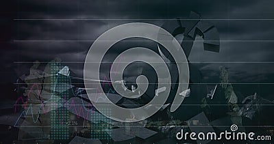 Image Of Data Processing Over Broken Dollar Symbols And Dark Clouds ...