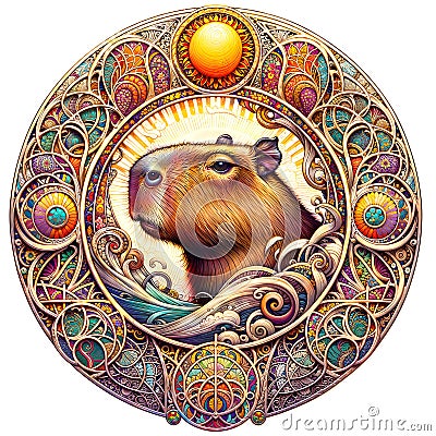 Capybara With Sunburst In Ornate Circle Stock Image | CartoonDealer.com ...