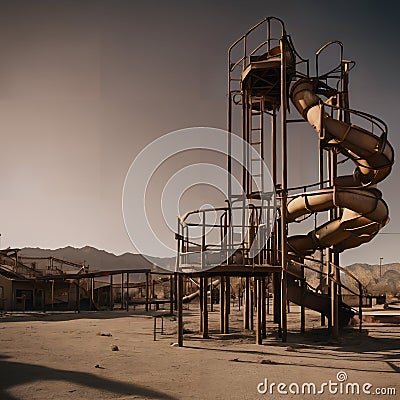 An Old, Rusted Metal Water Slide In An Abandoned Water Park. Stock ...