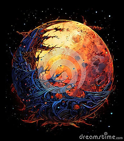 A Shattered Moon Illustrated With Intricate Hand-drawn Linework ...