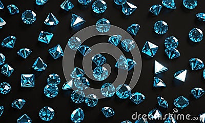 Collection Blue Diamonds Scattered Across Black Background. Stock Image ...