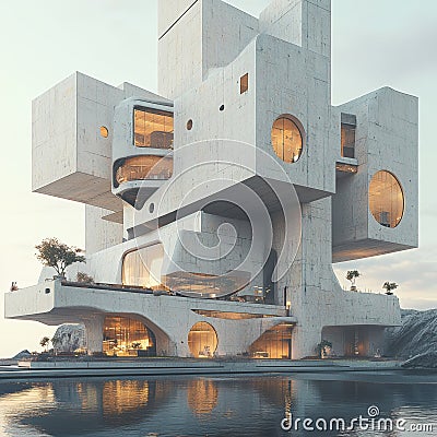 Futuristic Minimalist Architecture In Blocky Design Royalty-Free Stock ...