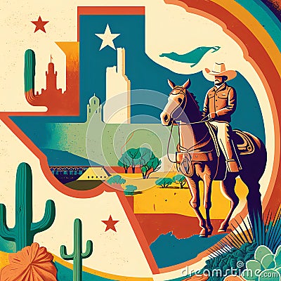 The Spirit Of Texas: Digital Illustration Of Iconic Images And Vibrant ...