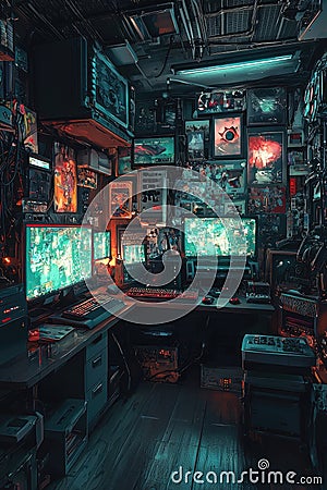 Immersive Gaming Setup In A High-tech Room With Multiple Screens ...