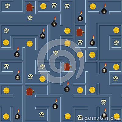 An Impassable Labyrinth With Treasures And Traps. Vector Illustration ...