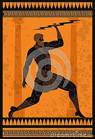 Orange And Black Ceramic Of Zeus God Of Ray Vector Illustration ...