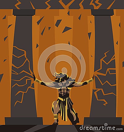 Samson Pushing The Temple Columns Pillars Cartoon Vector ...