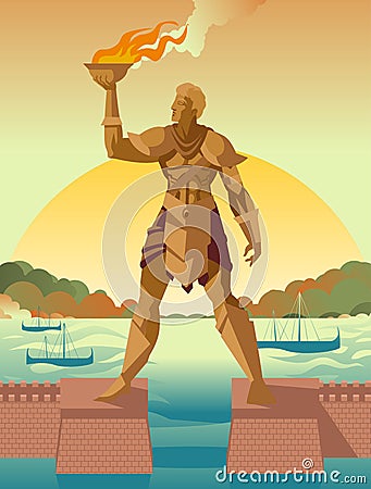 Rhodes Colossus Statue In The Sea Gate Vector Illustration ...