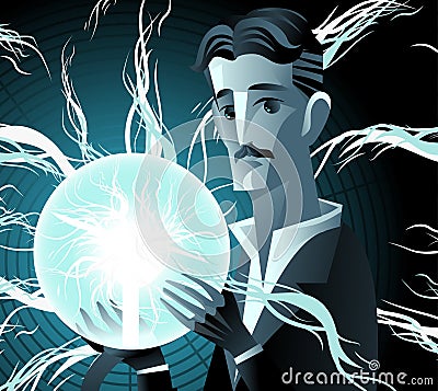 Inventor Genius With Lighting Bulb Electricity Experiment Cartoon ...