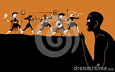 Titanomachy War Of Greek Gods Versus Giant Titans Cartoon Vector ...