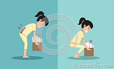 Improper Versus Against Proper Lifting ,illustration, Cartoon Vector ...