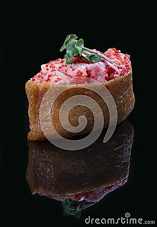 Inari Salmon Sushi Japanese Food Made from Rice Wrapped by Fried Tofu ...