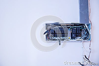 Incomplete Electrical Control Box On The White Wall. Maintenance And ...