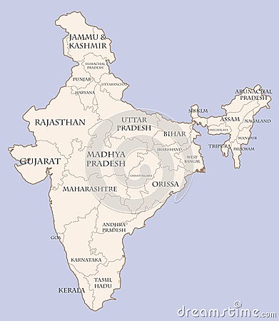 India Contour Map With States Cartoon Vector | CartoonDealer.com #88530151