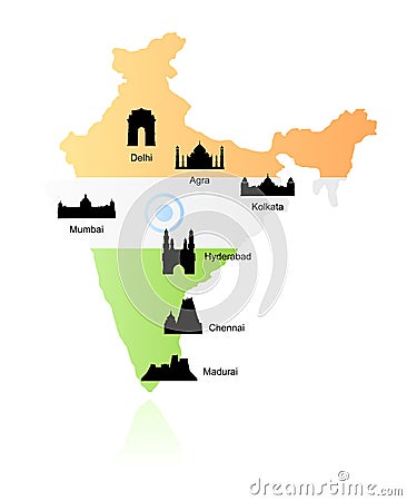 India Landmarks On Map Vector Royalty Free Stock Photo - Image: 8812015