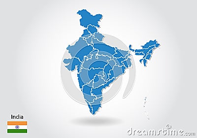 India Map Design With 3D Style. Blue India Map And National Flag ...