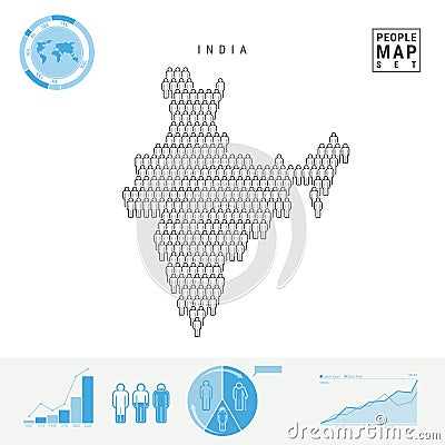 India People Icon Map. Stylized Vector Silhouette Of India. Population ...