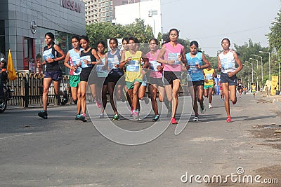 Indian Woman Athletes In Bangalore Marathon Editorial Image - Image ...