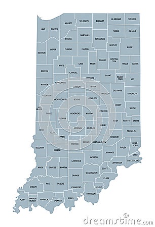 Indiana, U.S. State, Subdivided Into 92 Counties, Gray Political Map ...