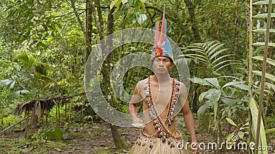Indigenous Warrior Following the Viewer in the Amazon Jungle Stock ...
