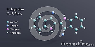 Indigo Dye Molecule 3d Rendering, Flat Molecular Structure With ...
