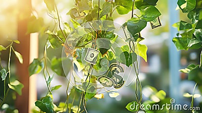 Individual Ensnared By Vines With Dollar Sign Leaves, Representing ...